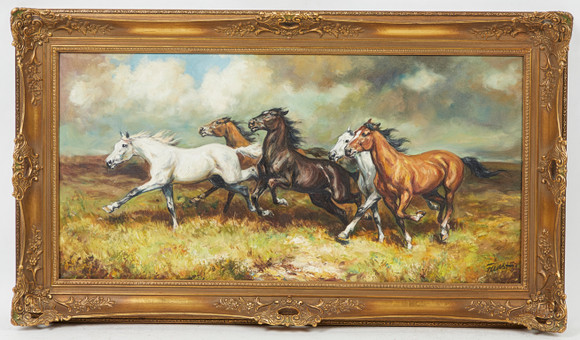 HEINRICH FAUST. Heinrich Faust, målning, galopperande hästar, 1900-tal ...