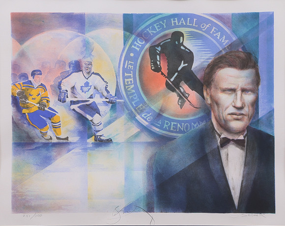 AKOS SOLLAR. LITO, motif with Börje Salming, signed by both Börje and ...