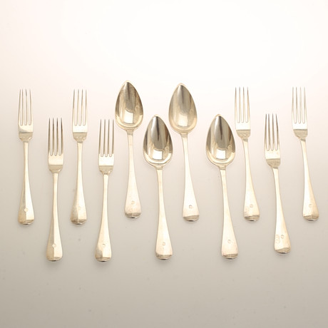 GAFFLAR, 7 stycken. SKEDAR, 4 stycken. Silver, 1800-tal. Silver ...