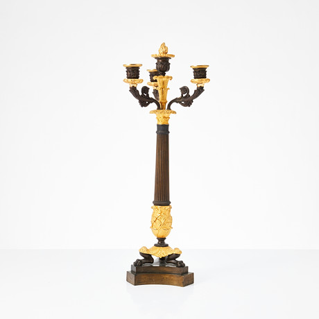 CANDELABRO, bronce oscuro patinado y dorado, Francia, siglo XIX, Bajo ...