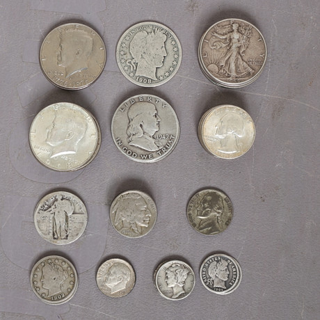 SILVER COINS, USA, 42 pcs, half dollars, quarters, 5 cents, a total of ...
