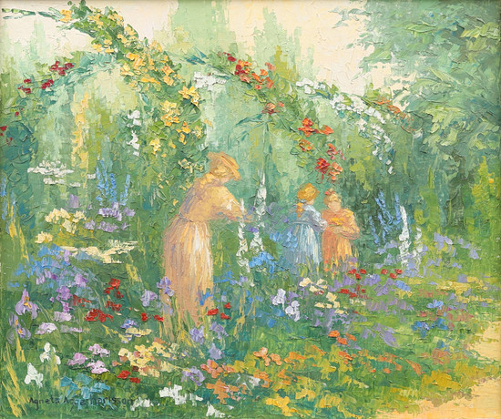AGNETA AGGE KARLSSON. Women in sea of flowers, oil on canvas, signed ...
