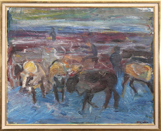 MARGARETA LINTON. Livestock by water. Oil on canvas, signed. Art ...