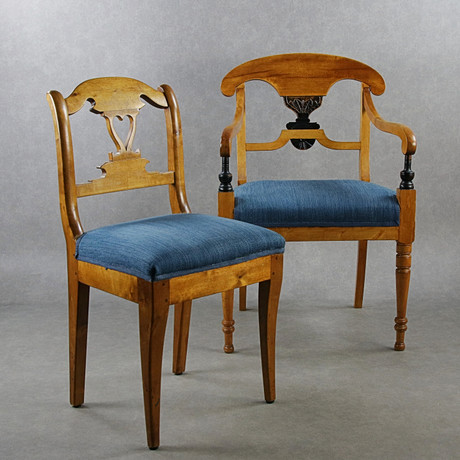 CHAIRS, 2 pcs. Karl Johan style, hardwood, wool upholstery, early 20th ...
