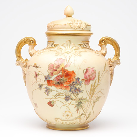 EDWARD RABY. Urn with cover, "Blush Ivory", Royal Worcester, England ...