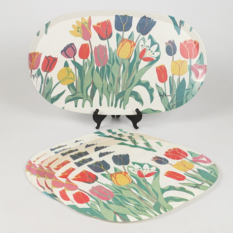 JOSEF FRANK. TRAY AND PLATES, 7 parts, "Tulpan", Firma Svenskt Tenn ...