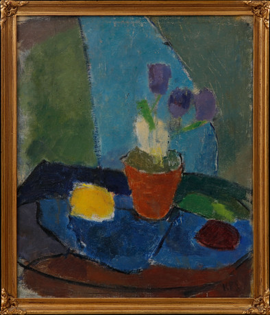 KLAS PERSSON. Still life with flower and fruit, oil on canvas, monogram ...