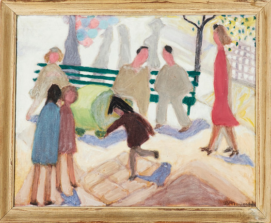 BRITA NORDENFELDT (1908-1973). Figurscen i park, olja på duk, signerad ...