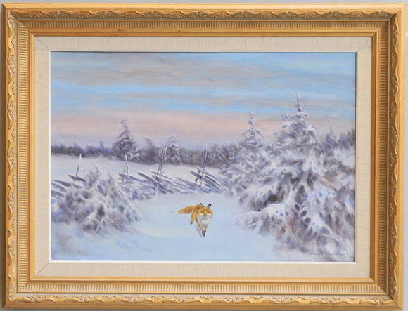 HENNING HOUGAARD. Fox in winter landscape, oil on canvas, signed ...