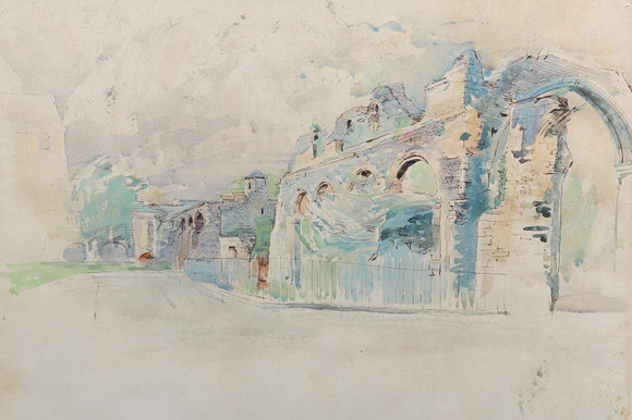 JOHN EVELEIGH (BRITISH, 1926-2016). MONASTIC RUINS, CANTERBURY. Art ...