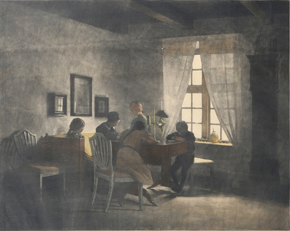 PETER ILSTED. Kring bordet, mezzotint, signerad Peter Ilsted. Konst ...
