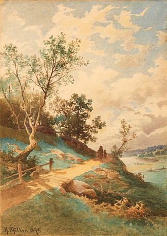 HERMAN MÜLLER. Landskap med figurer, akvarell, signerad och daterad ...