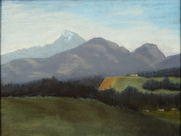 DR. VON MENZEL. "Alpine Landscape in Upper Bavaria". Pastel chalk on ...