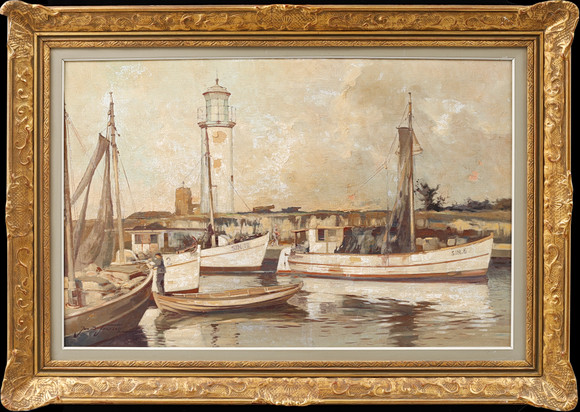 JAN B POSPISIL. "Från Simrishamn", olja på duk, signerad. Konst ...