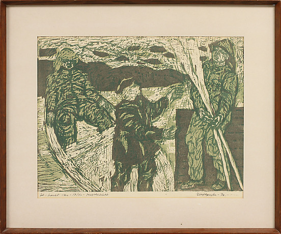 ELLEF GRYTHE. "Ut o hortt vär", puupiirros, signeerattu. Taide ...