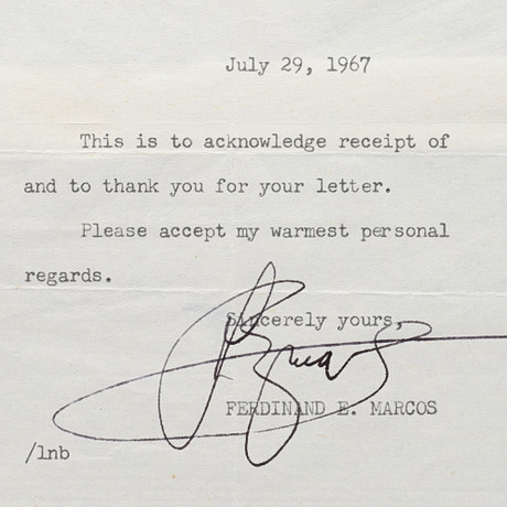 AUTOGRAF. FERDINAND MARCOS (1917-1989), FILIPPIINSK PRESIDENT 1965-1986 ...
