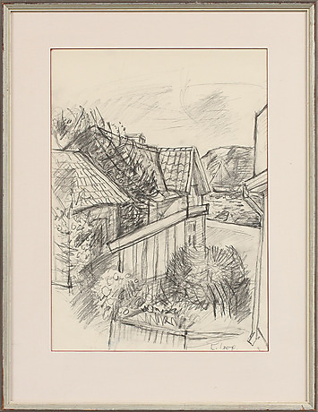 KNUT IRWE. Motif from the Gothenburg archipelago, pencil drawing ...