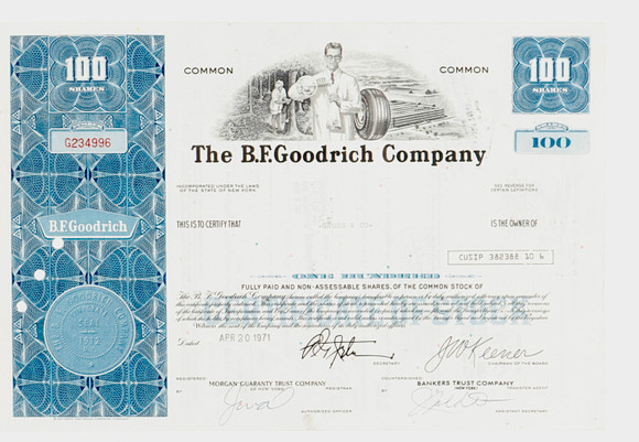 SHARE LETTER, The BF Goodrich Company. Art - Other - Auctionet