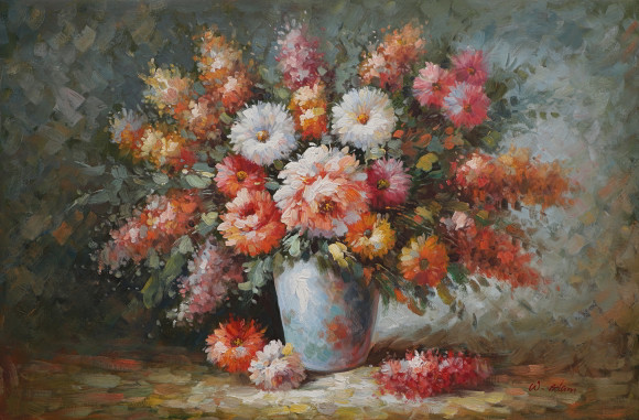 WALTER ADAMS. Olja på duk, blomsterstilleben, signerad. Konst - Måleri ...