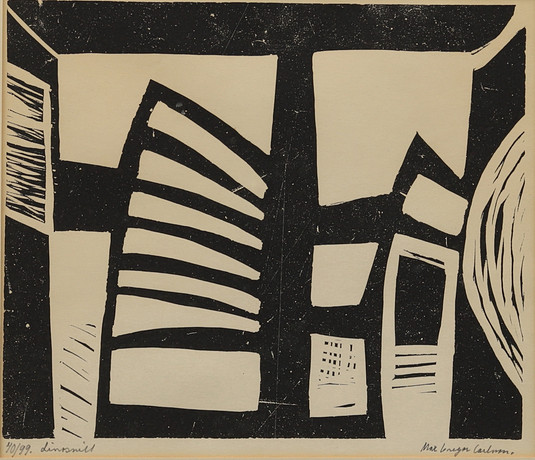 MAX GREGOR CARLSSON. Nonfigurativ komposition, linoleumsnitt, numrerad ...