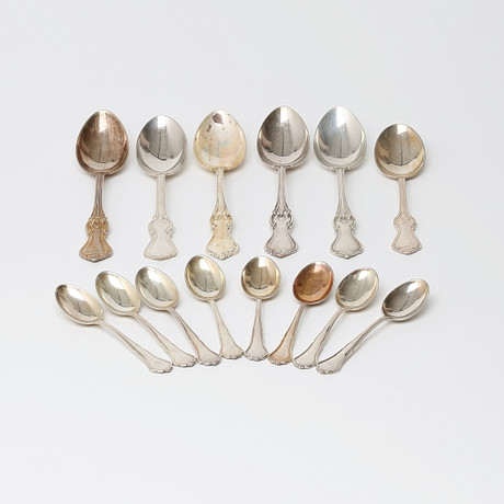 SILVER SPOONS, 14 pieces, CG Hallberg, GAB, 1900s, weight approx. 440 ...