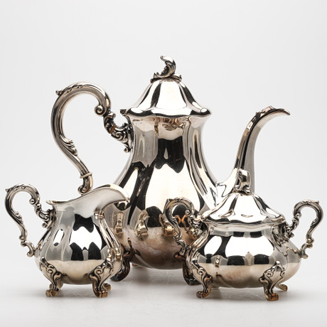 COFFEE SET, 3 parts, silver, rococo style, first part of the 20th ...