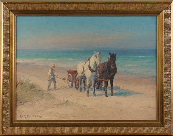 LUDVIG RICHARDE (1862-1929). Coastal picture with horse crew, signed L ...