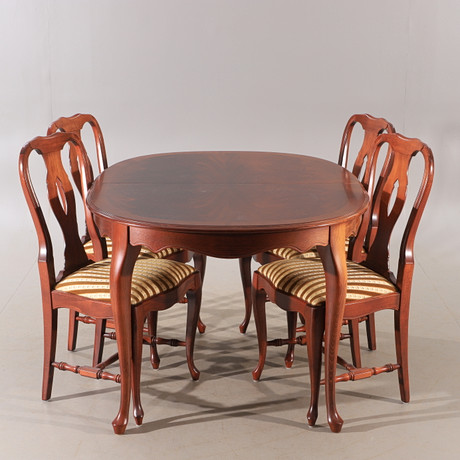 DINING ROOM GROUP, 5 parts, mahogany/stained beech, rococo style ...
