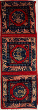 TEMPLE CARPET, BaoTou, China, antique, 3 squares, medallion with zhou ...