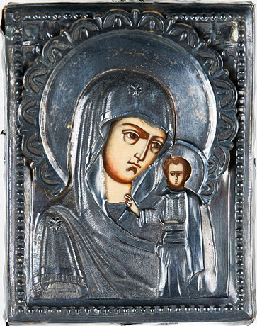 ICON, Mother of God, "Hodegetria".,Northern Russia. 19th century, egg tempera and oil, as well ...