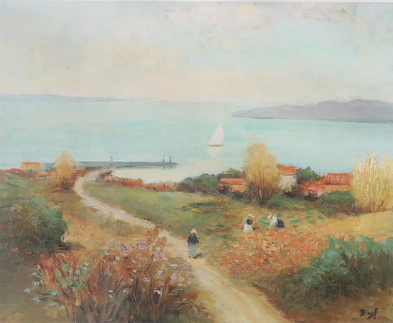 MARCEL DYF (FRENCH, 1899-1985). A COASTAL LANDSCAPE, WITH YACHT AND ...