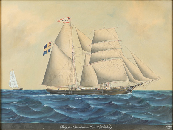 LARS PETTER SJÖSTRÖM, ship portrait, gouache with cover white, signed ...