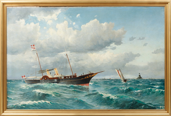 VILHELM BILLE. "The Royal Danish yacht Dannebrog", olja på duk ...