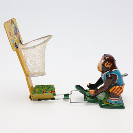 TIN TOY, basketball playing monkey, with clockwork, TPS, Japan, 1950s ...