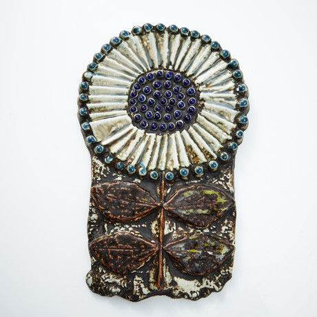 LISA LARSON. Relief, sunflower, stoneware, partly glazed, marked Lisa L ...