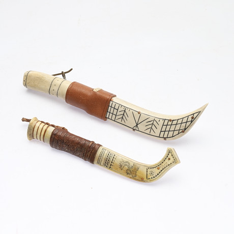 KNIVES, 2 pcs, Sami work, horn and leather, 1900s. Weapons & Militaria ...