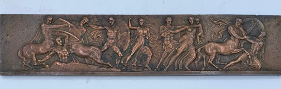 MYTHOLOGICAL WAR SCENE. WORKED BRONZE PLATE. Silver & Metals - Other ...