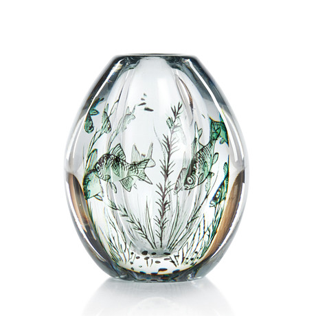 EDWARD HALD. Vas, Orrefors 1949, fiskgraal, klarglas med innesluten ...