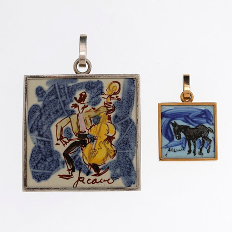 JACQUES HANOT "JACANO". Two enamelled porcelain pendants. Jewellery ...