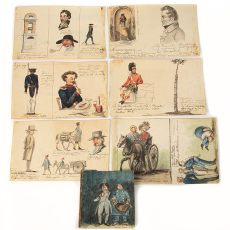 JOHAN (JOHN) WILHELM CARL WAY (1792-1873), 7 hojas de bocetos/pinturas ...