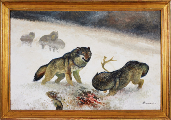 LINDORM LILJEFORS. Vinterlandskap med vargar, olja på pannå, 100 x 153 ...