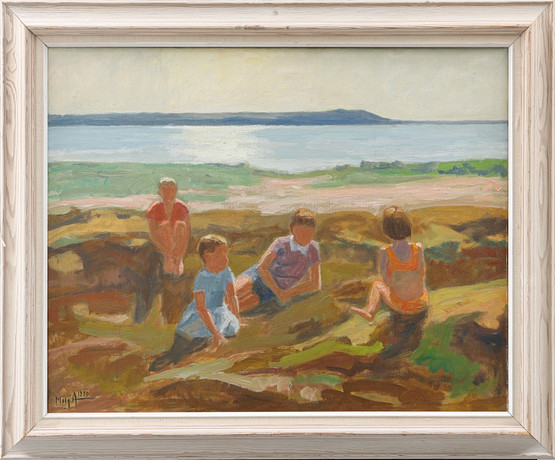 NIKOLAJ MOLGAARD ANDERSEN. Lapset rannalla, öljy kankaalle, signeerattu ...