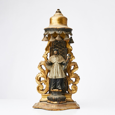 SCULPTURE, 17/1800s, holy figure, carved wood, gilded and painted ...