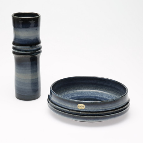 OLLE ALBERIUS. VASE AND BOWL, Blue-glazed stoneware, signed Rörstrand ...