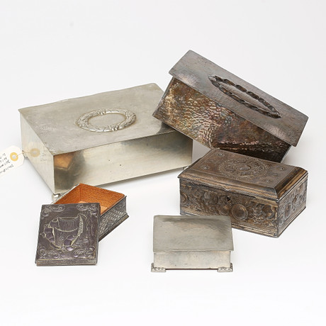 BOX, 5 pcs., metal, including pewter, first half of the 20th century ...