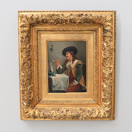 CARL WILHELM HÜBNER. piprökande man, olja på pannå, 1800-tal. Konst ...