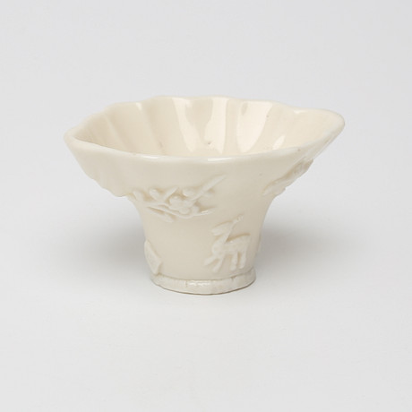 WINE OFFERING CUP, porcelain "blanc de chine", China, Qing Dynasty ...