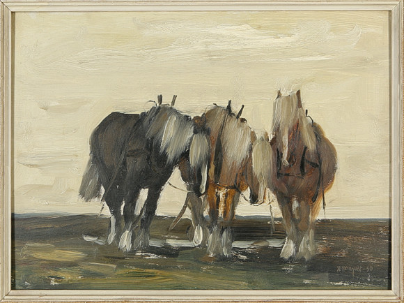 SVEN ERIK HELLQUIST. Hästmotiv, olja på pannå, signerad, daterad -50 ...