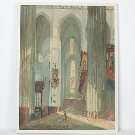 ADRIAN VAN HEES. 'Church Interior', olja på masonit, signerad. Konst ...