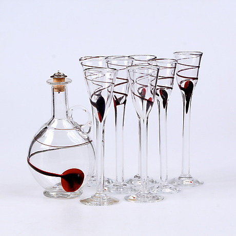 SNAPSGLAS, samt karaff, 8 delar, Ulven Art Glass, Uppsala, samtida ...